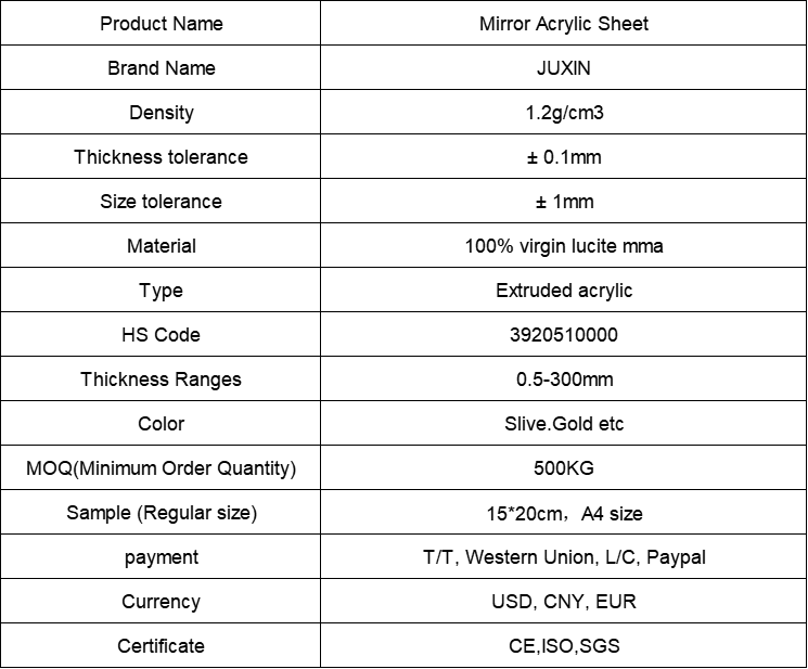 Acrylic Mirror Sheet - JUXIN PLASTIC GROUP